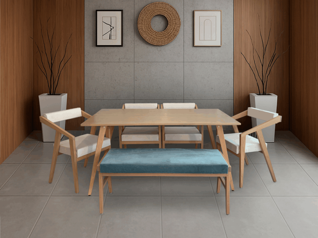 Comedor Liberty Rectangular 4 sillas 1 Banca - Muebles Mirell